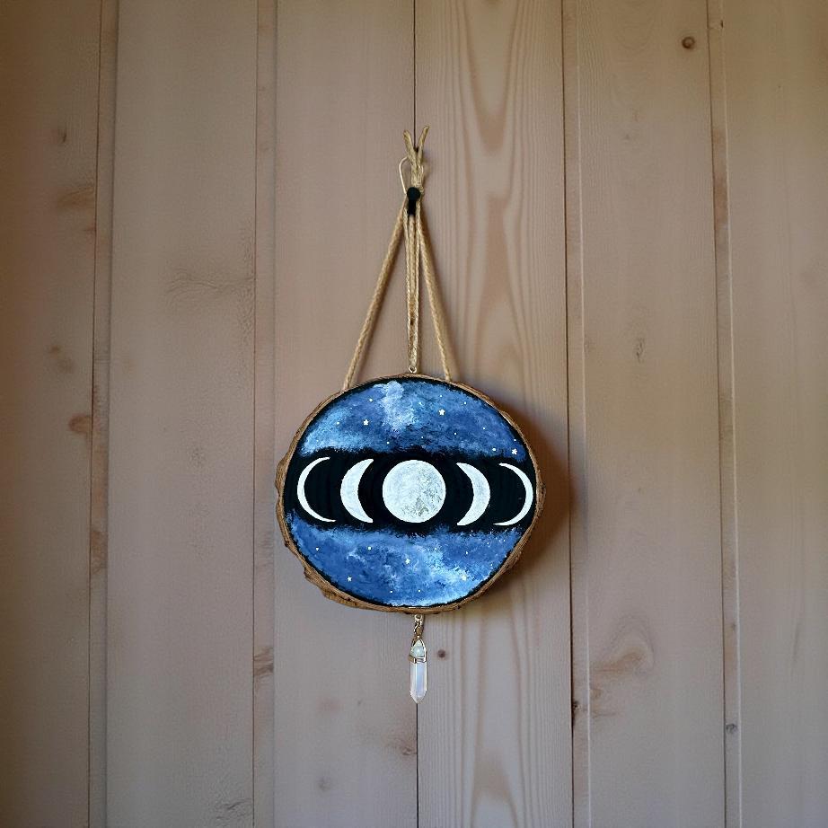 Moon Phase Hand-painted Wood Slice Wall Decor - Etsy