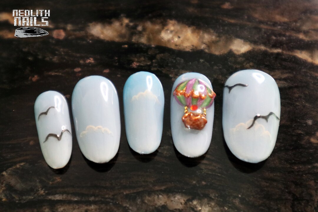 Hot Air Balloon 3D Sculpted Hand Made Press on Nails / Faux Acrylic ...