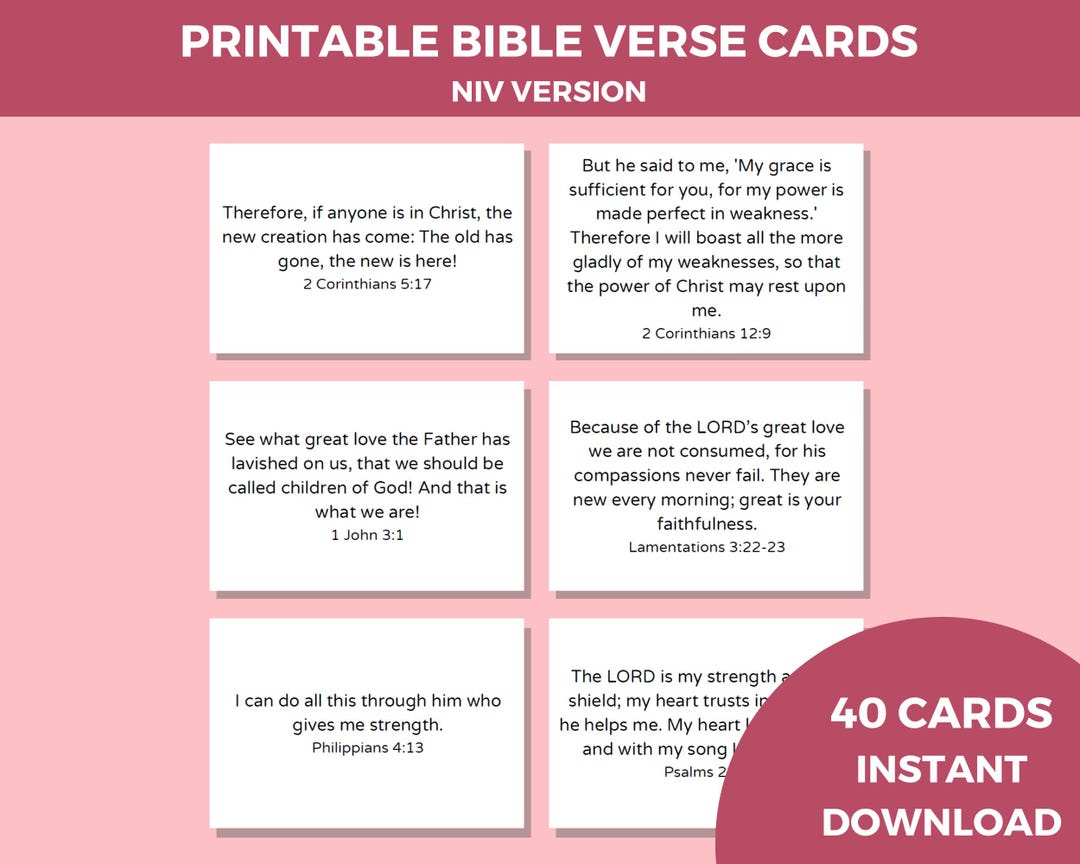 40 Scripture Cards, Bible Memory Verse, Bible Verse Cards, Bible Study ...