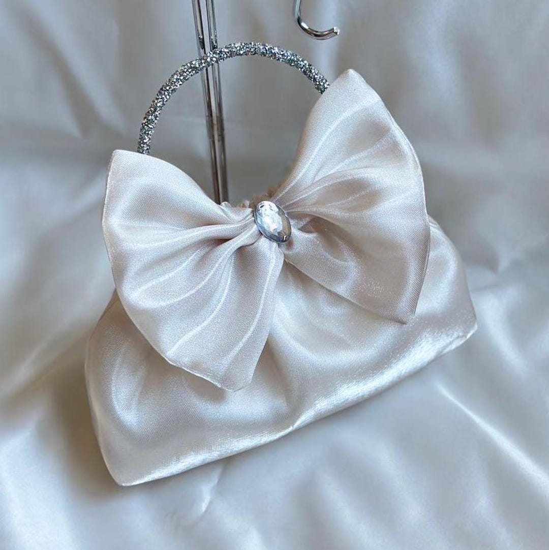 Ivory Satin Bridal Wedding Purse Bag, Bag With Bow, Bridal Wedding ...