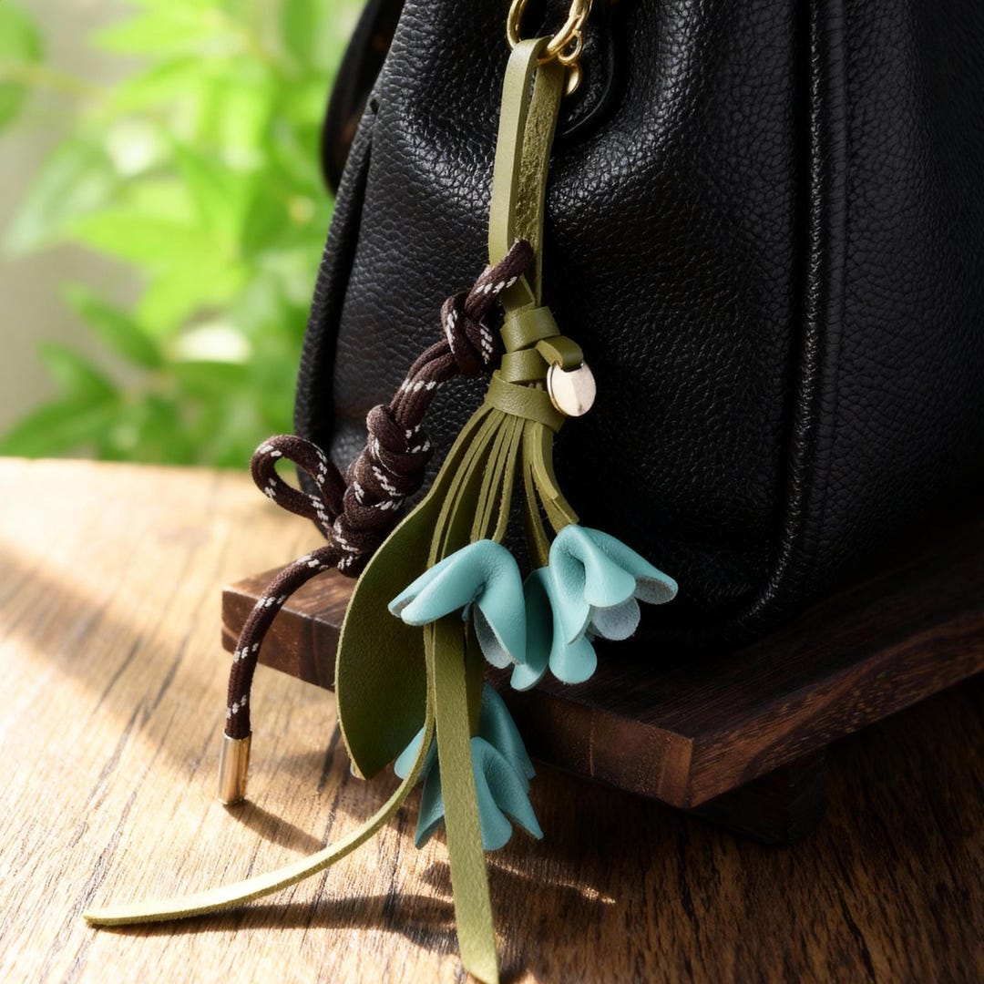 Cute Floral Bag Charm: Leather Tassel Purse Accessory With Soft Pom ...
