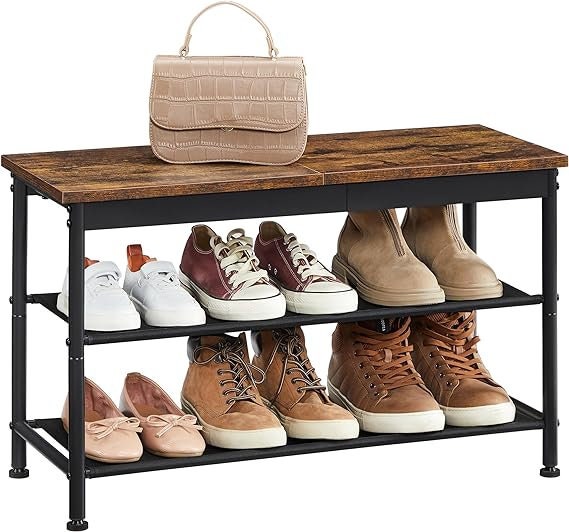VASAGLE Shoe Bench, Shoe Rack Bench for Entryway, With 2 Fabric Storage ...