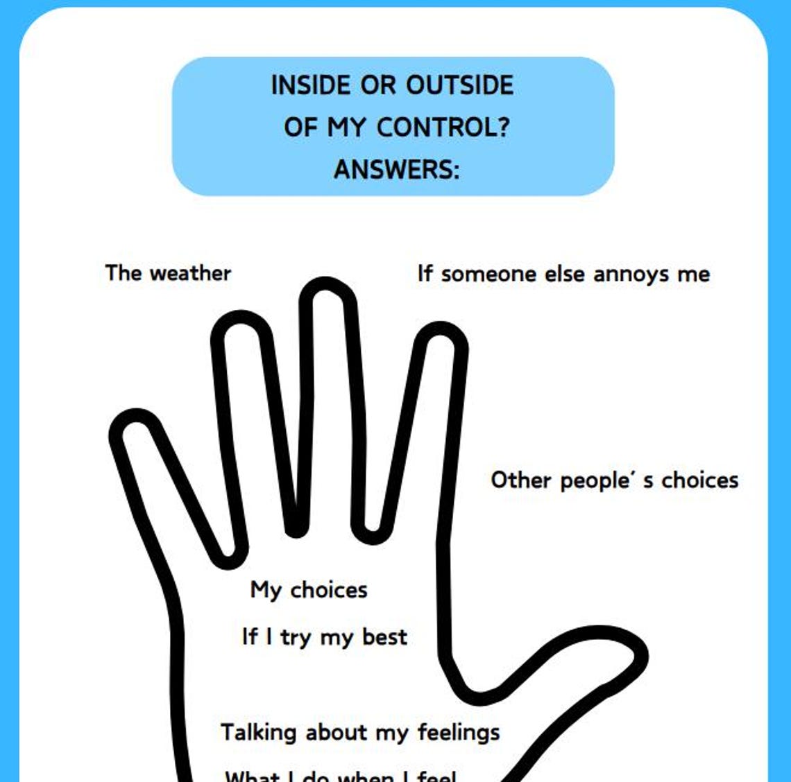 Inside Vs. Outside My Control Worksheet for Kids | Mindfulness Activity ...