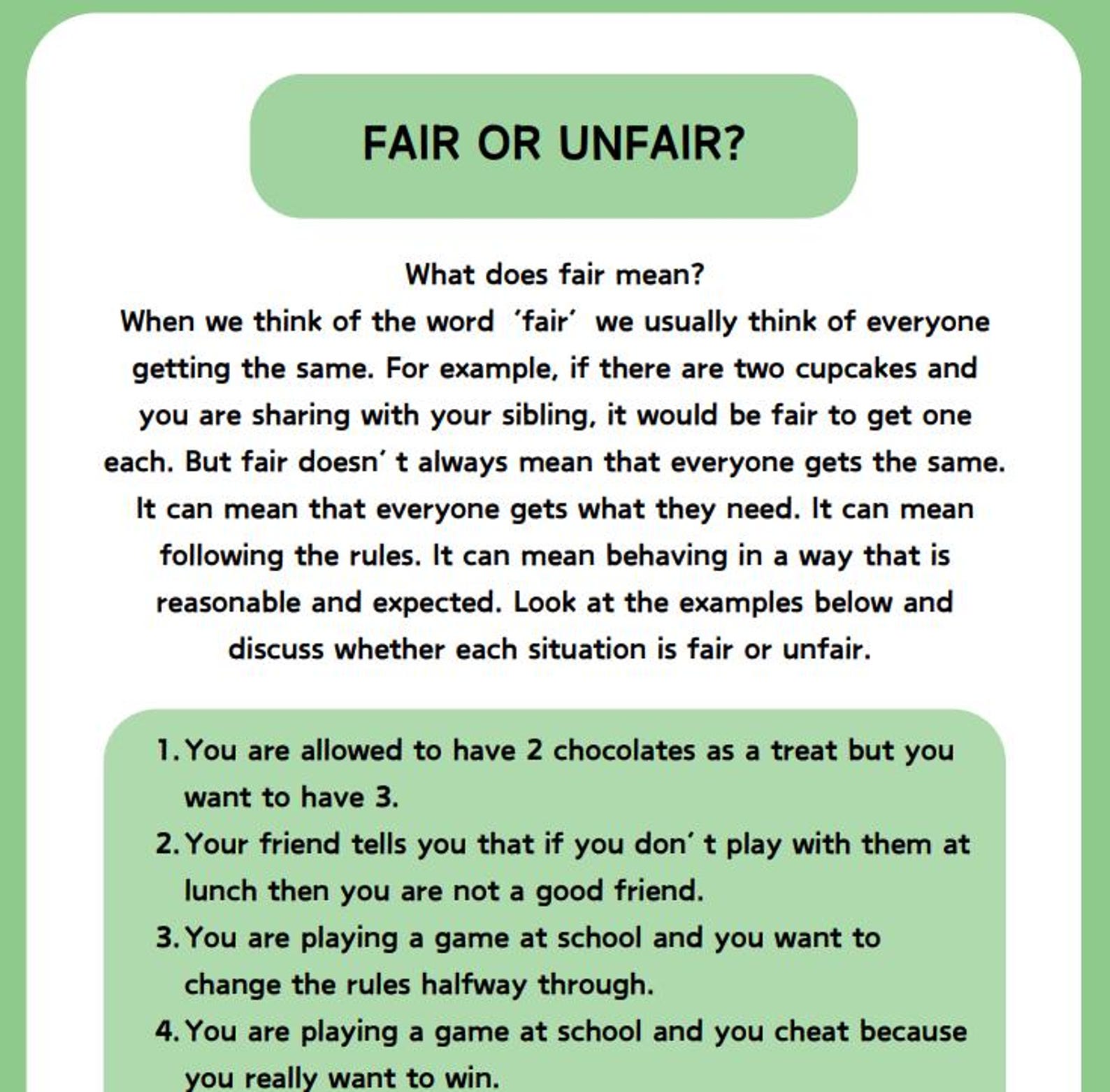 Fair or Unfair: Social Emotional Learning Digital Worksheet for Kids - Etsy