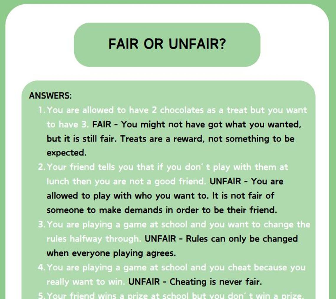 Fair or Unfair: Social Emotional Learning Digital Worksheet for Kids - Etsy