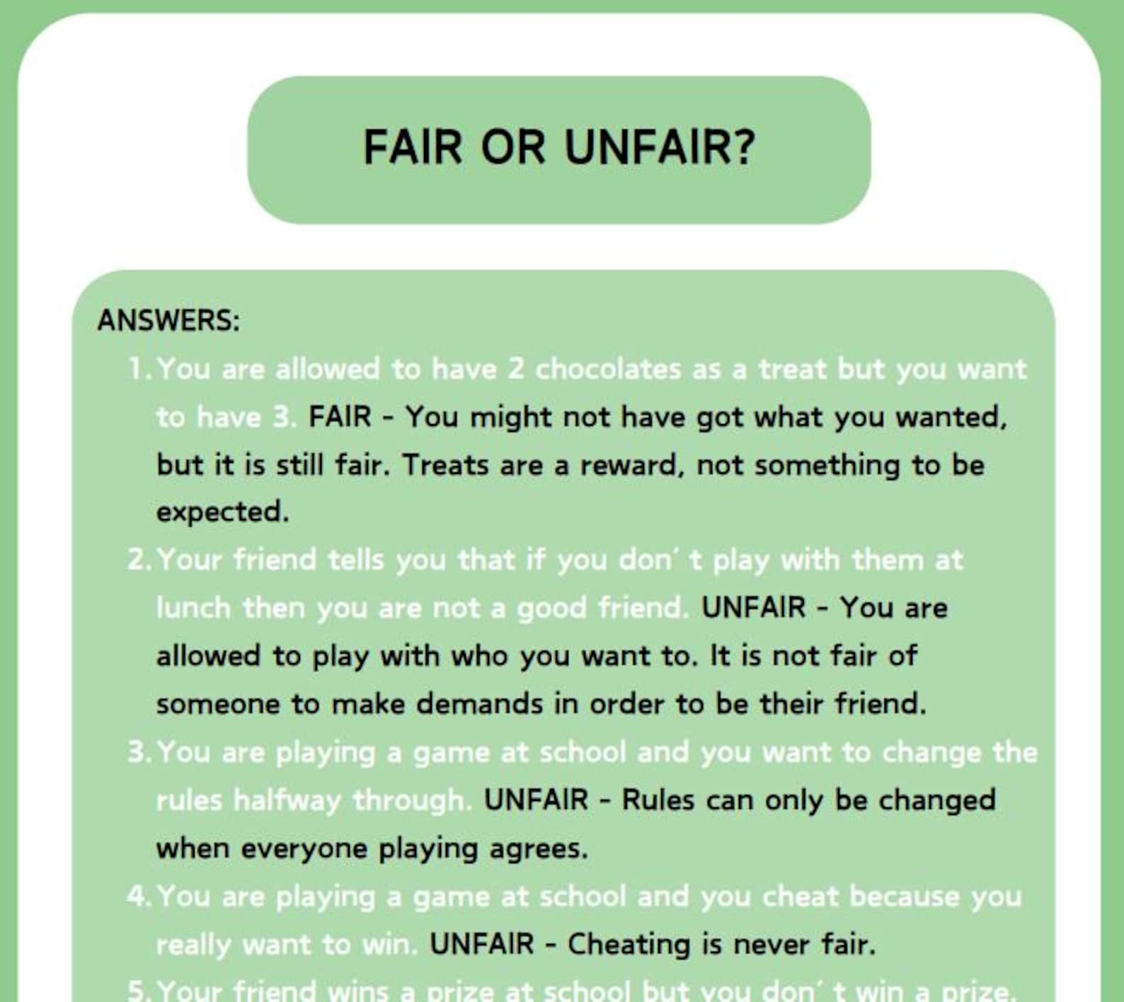 Fair or Unfair: Social Emotional Learning Digital Worksheet for Kids - Etsy