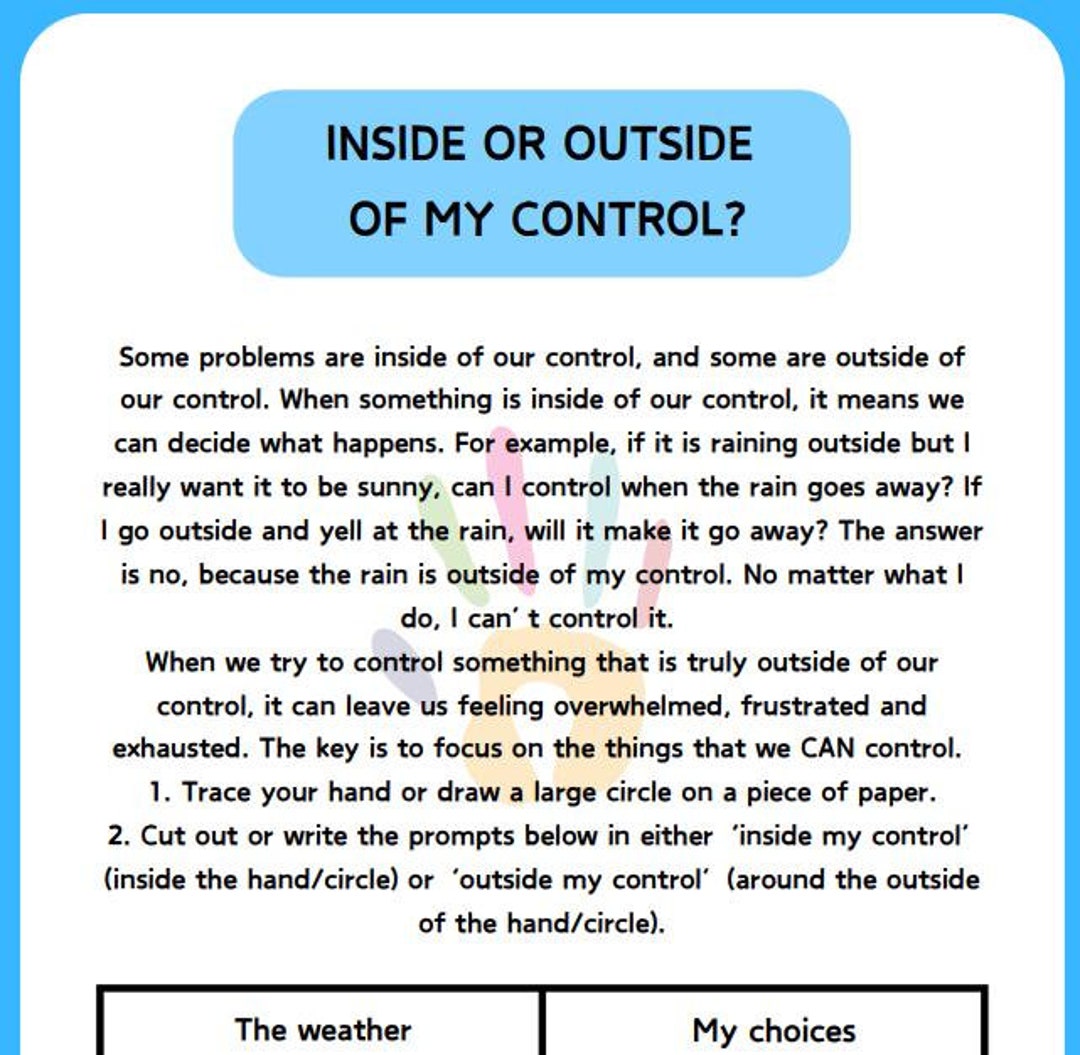 Inside Vs. Outside My Control Worksheet for Kids | Mindfulness Activity ...