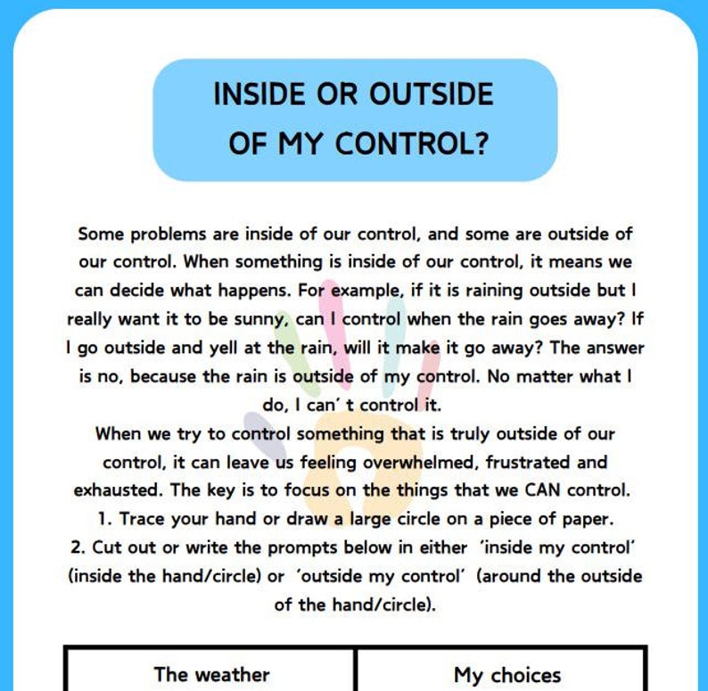 Inside Vs. Outside My Control Worksheet for Kids | Mindfulness Activity ...
