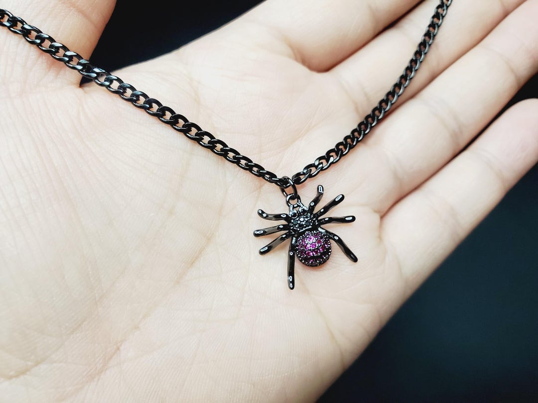 Black Spider Necklace: Purple Cubic Zirconia Halloween Gothic Jewelry ...