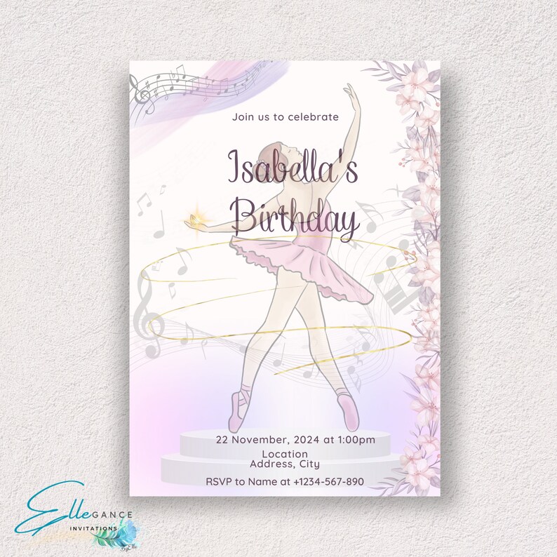 Dancing Ballerina Invite: Custom Kids Party Invite Personalised ...