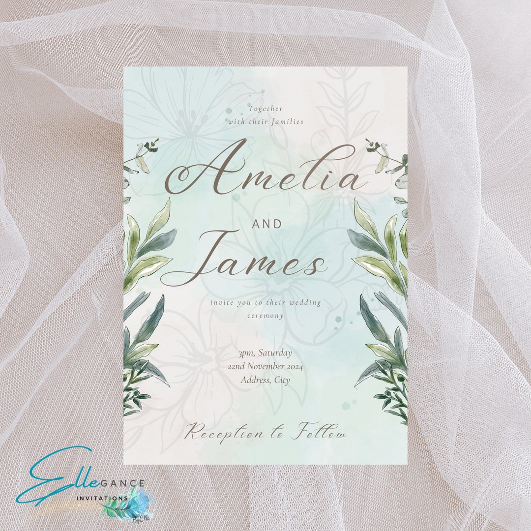 Wedding Invite: Custom Wedding Invite Personalised Botanical Floral ...