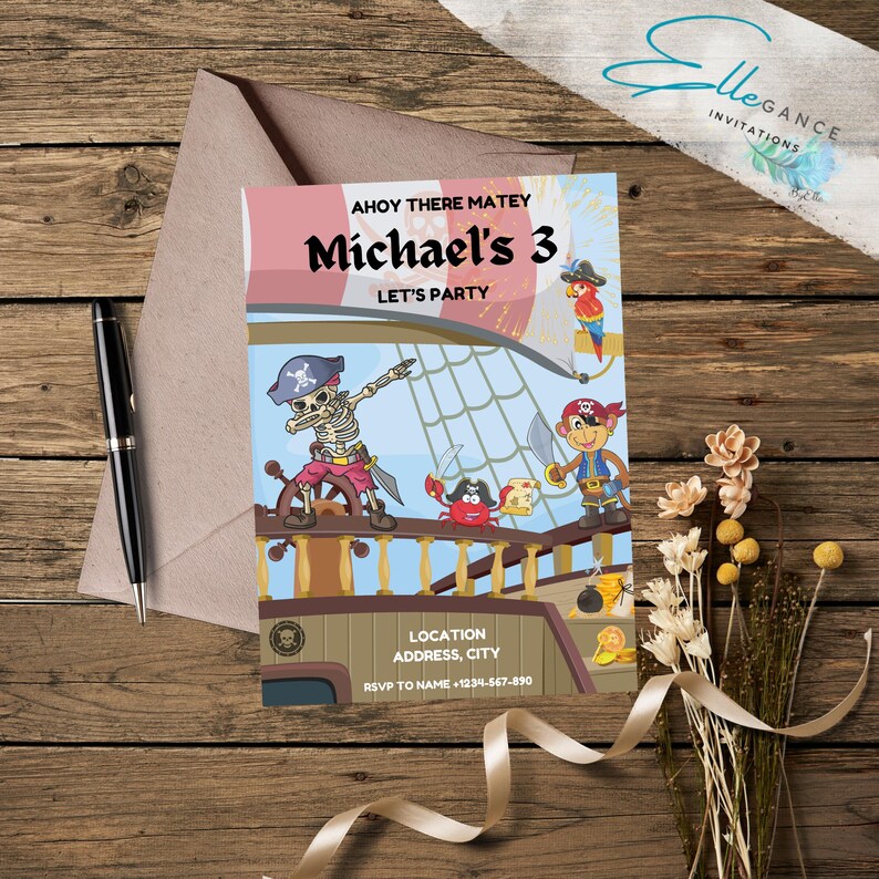 Pirate Birthday Invitation Ahoy Matey Party Invite Kids Pirate Theme - Etsy