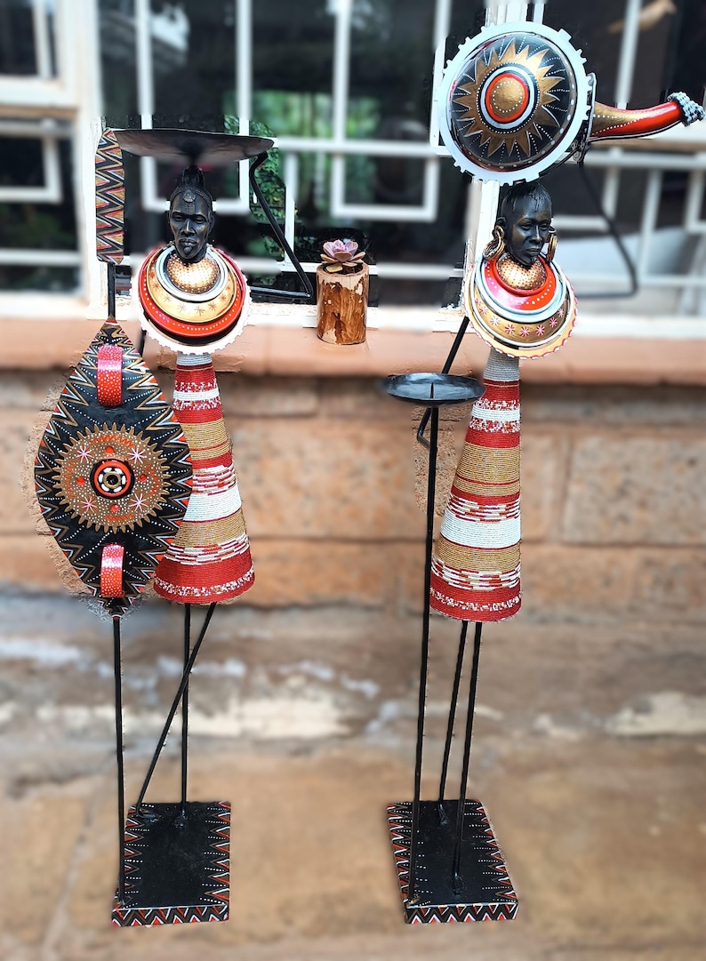 Upcycled Maasai Couple Sculpture | 48" Candleholder Figurine - Etsy