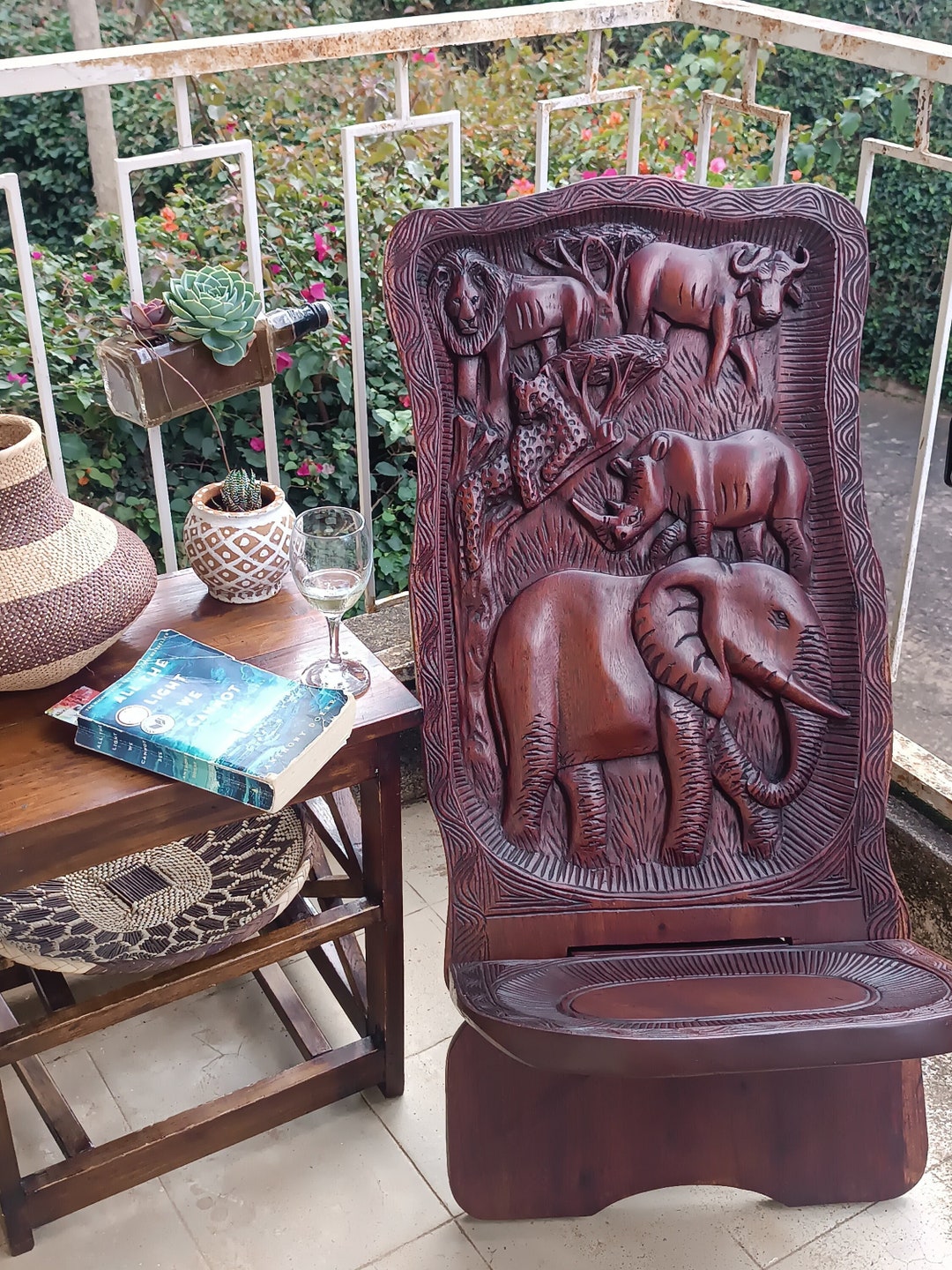 Big Five Safari Animals Chair | Vintage African Birthing Chair ...