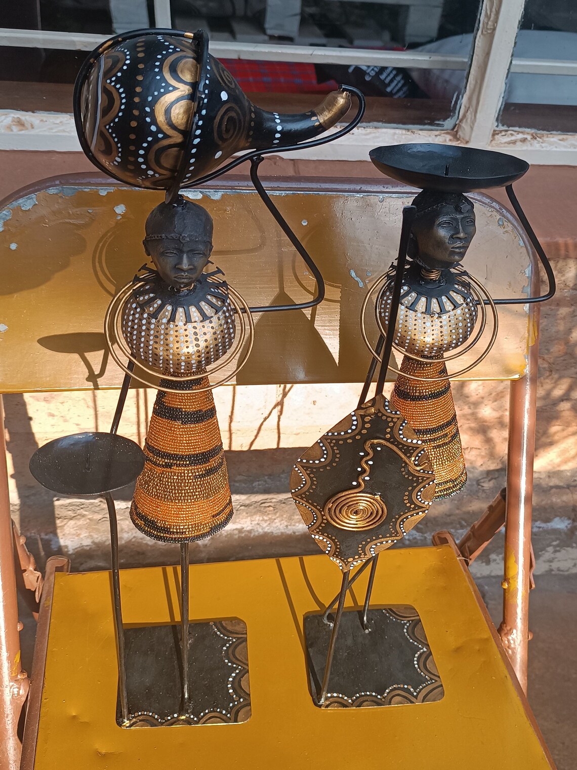 Maasai Couple Sculpture 20 Upcycle African Statue Candleholder Figurine ...