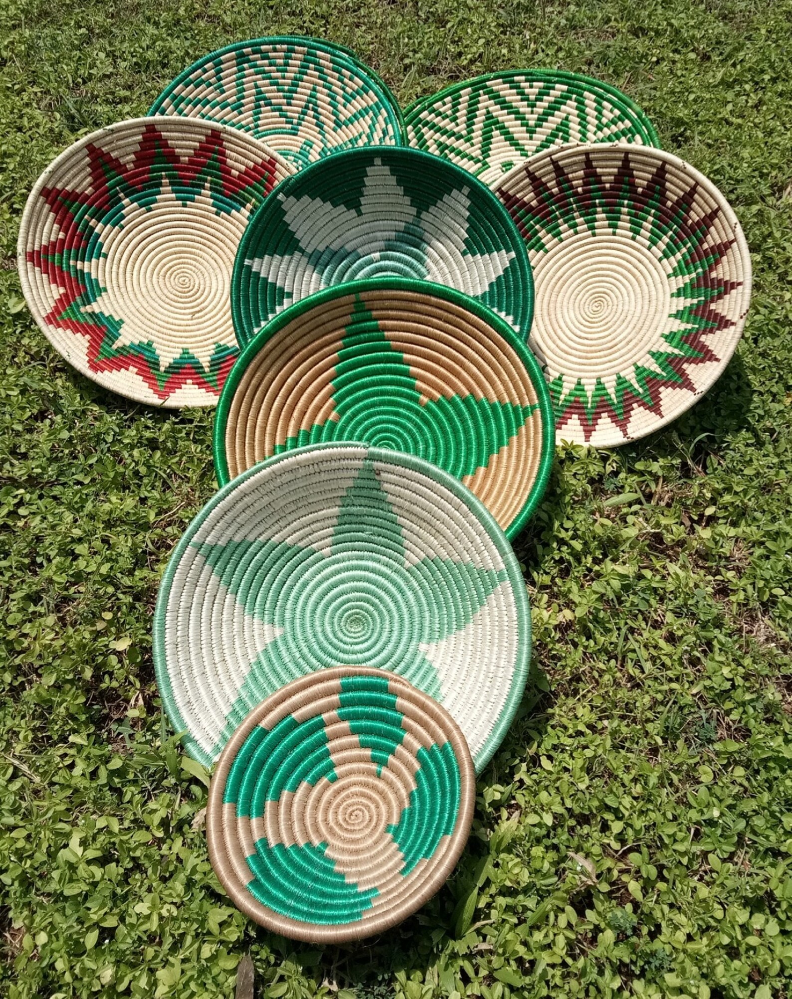 12 Turquoise Green Rwanda Baskets Wall Baskets african Basket Wall - Etsy