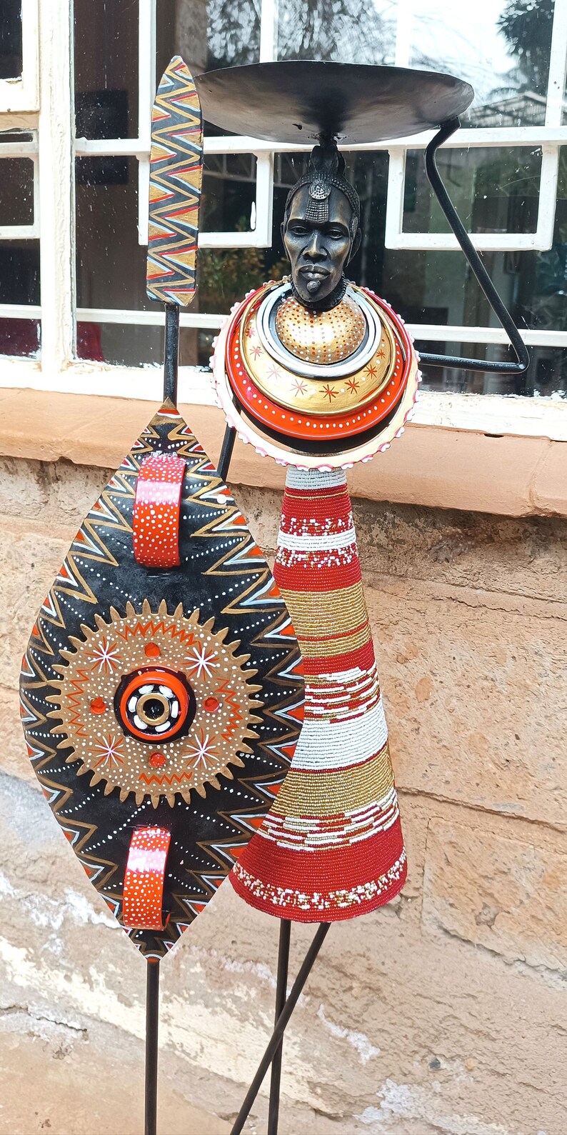 Upcycled Maasai Couple Sculpture | 48" Candleholder Figurine - Etsy