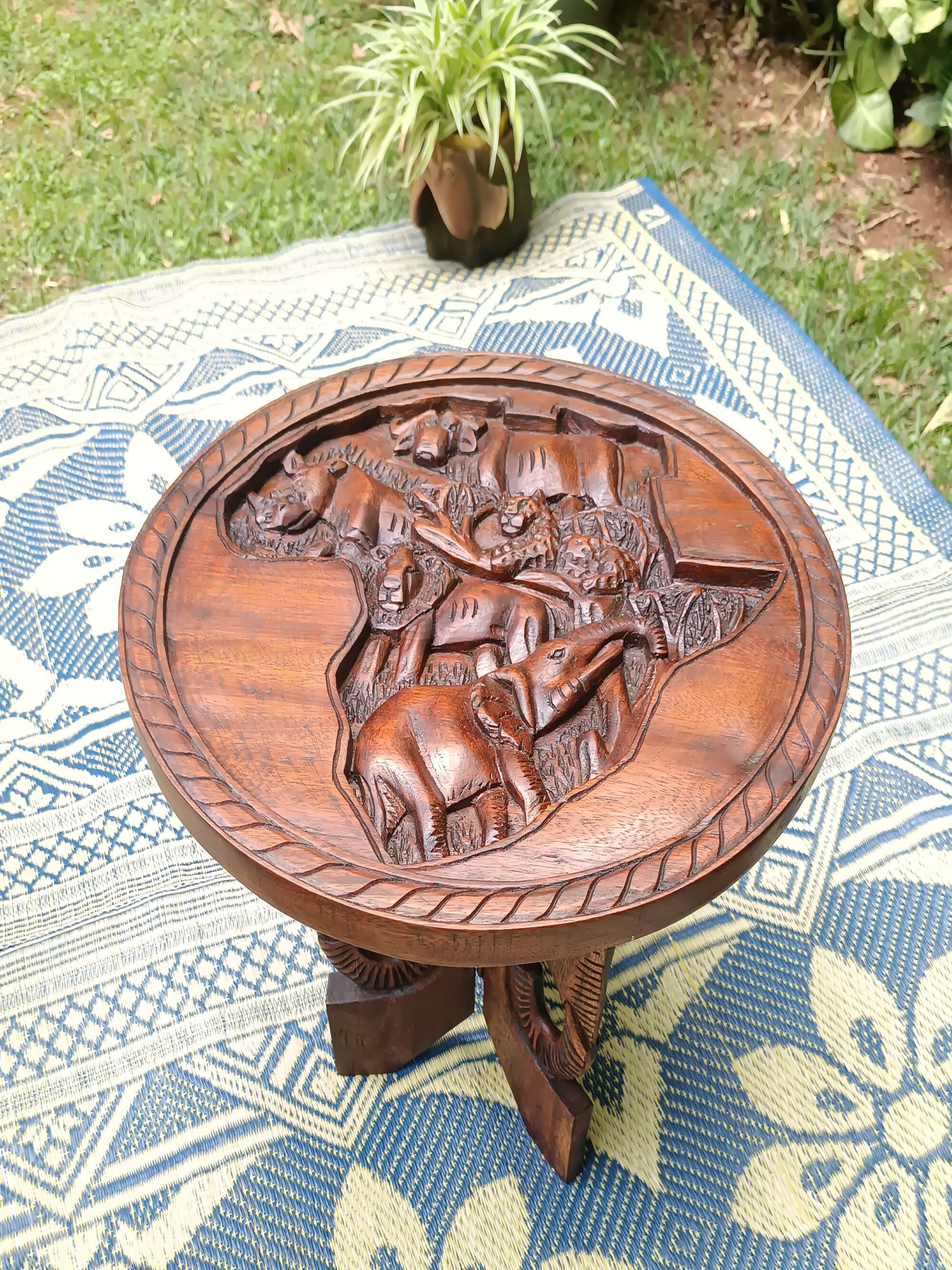 Vintage African Coffe Table Set | Hand Carved Big-five Safari Animals ...