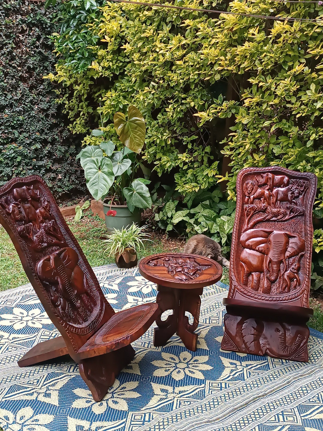 Vintage African Coffe Table Set | Hand Carved Big-five Safari Animals ...