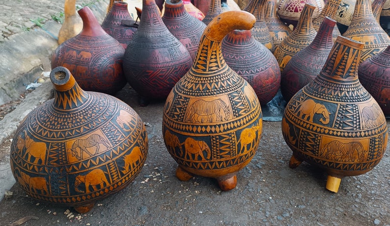 Hand Carved African Gourd | Big Five Safari Animals Home Decor - Etsy