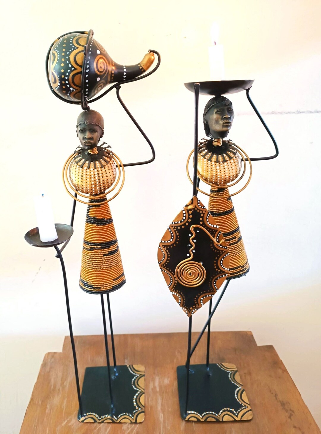 Maasai Couple Sculpture 20 Upcycle African Statue Candleholder Figurine ...