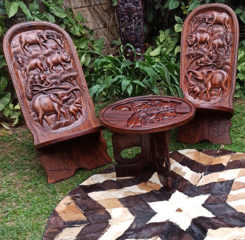 Vintage African Coffe Table Set | Hand Carved Big-five Safari Animals ...