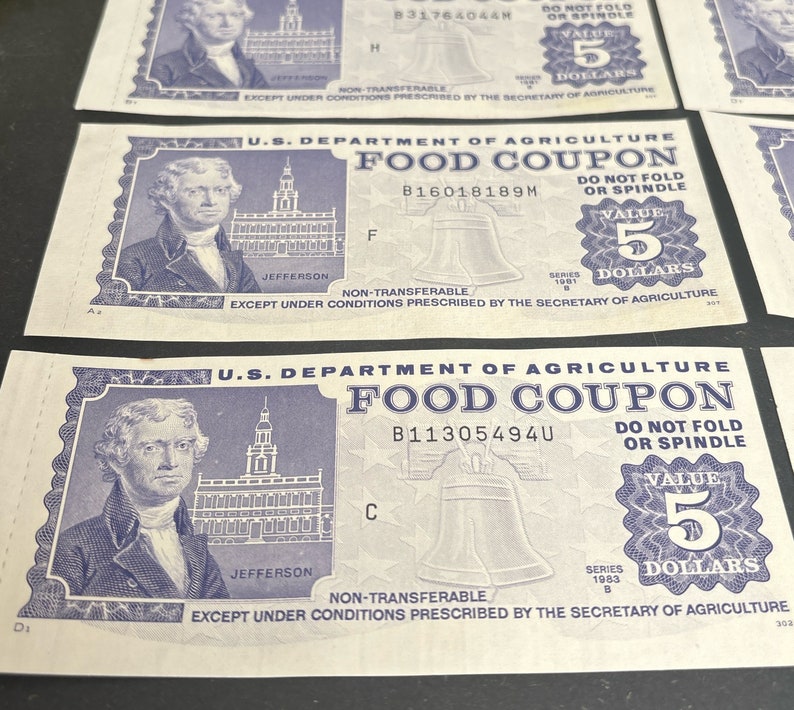 Vintage USDA Food Coupon 5 Dollar, Single Paper Food Stamp 1976-1991 ...