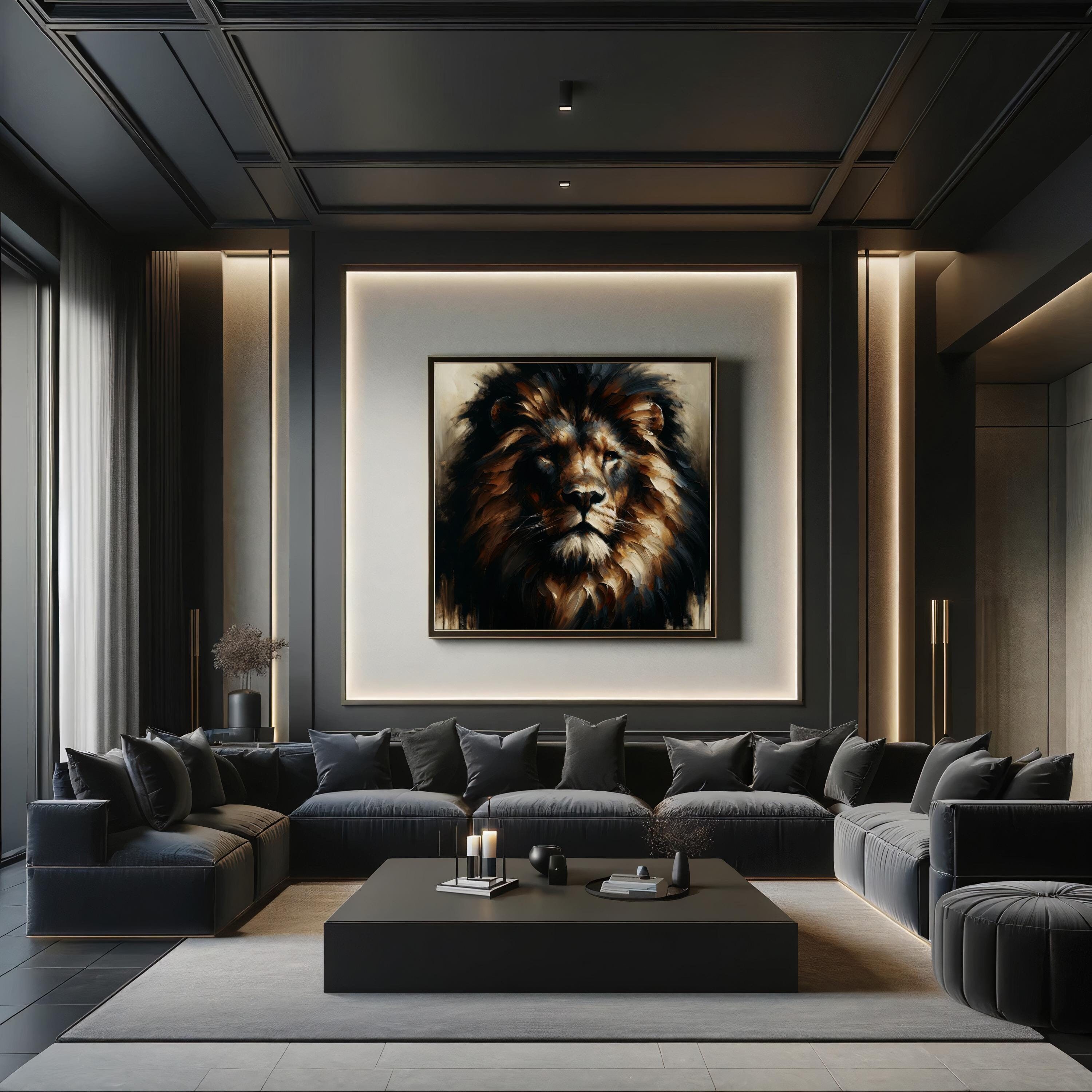 Lion Art Painting Canvas Oil Painting Style Digital Print Wall Art Gift ...
