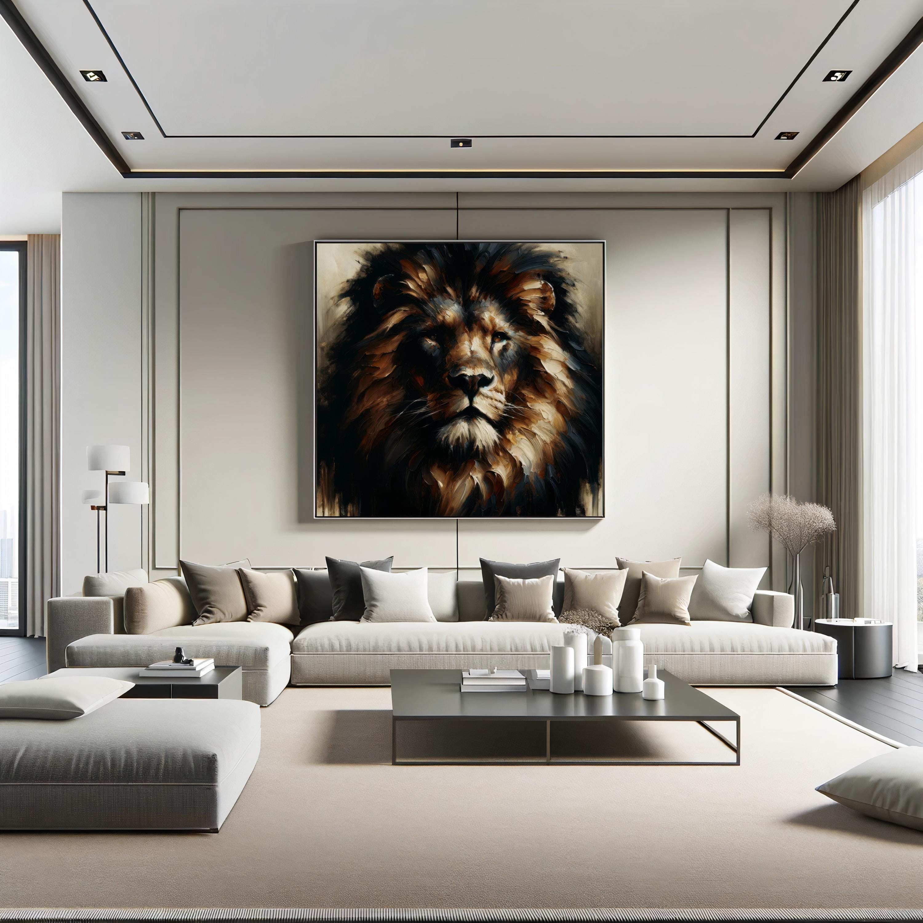 Lion Art Painting Canvas Oil Painting Style Digital Print Wall Art Gift ...
