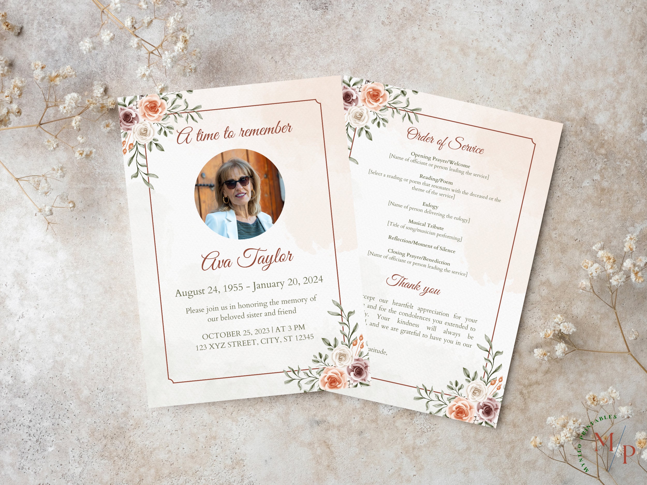 Editable Funeral Program Canva Template Obituary Template for Women ...
