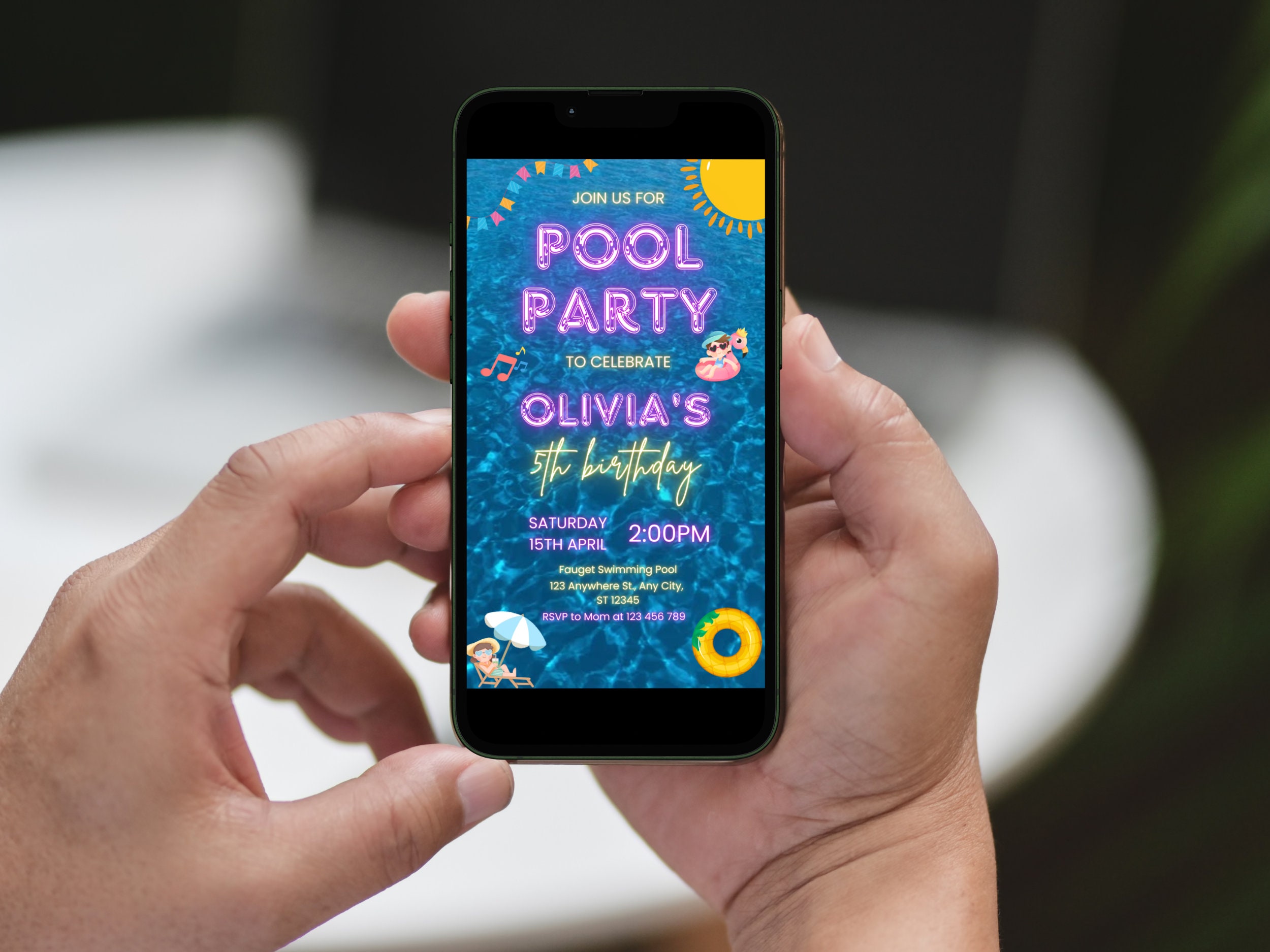 Animated Pool Party Birthday Invitation 5th Birthday Pool Party ...