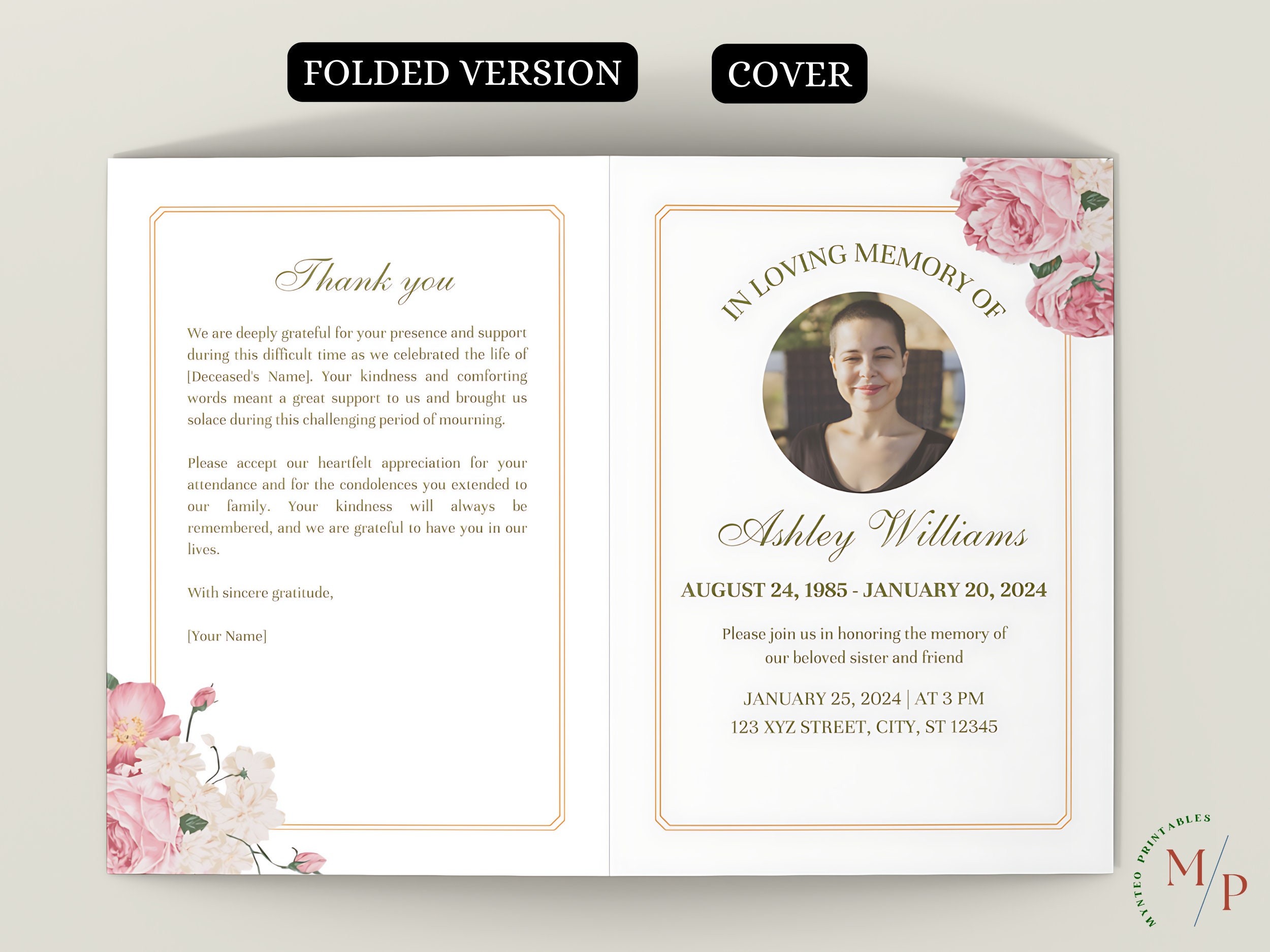 Beautiful Funeral Program for Women, Obituary Template, Celebration of ...