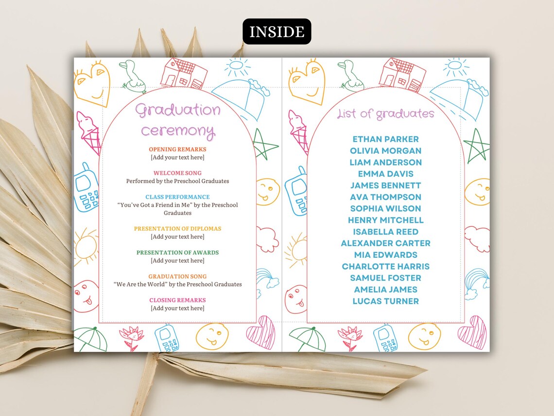 Preschool Graduation Program Template | Editable Pre-k Graduation ...