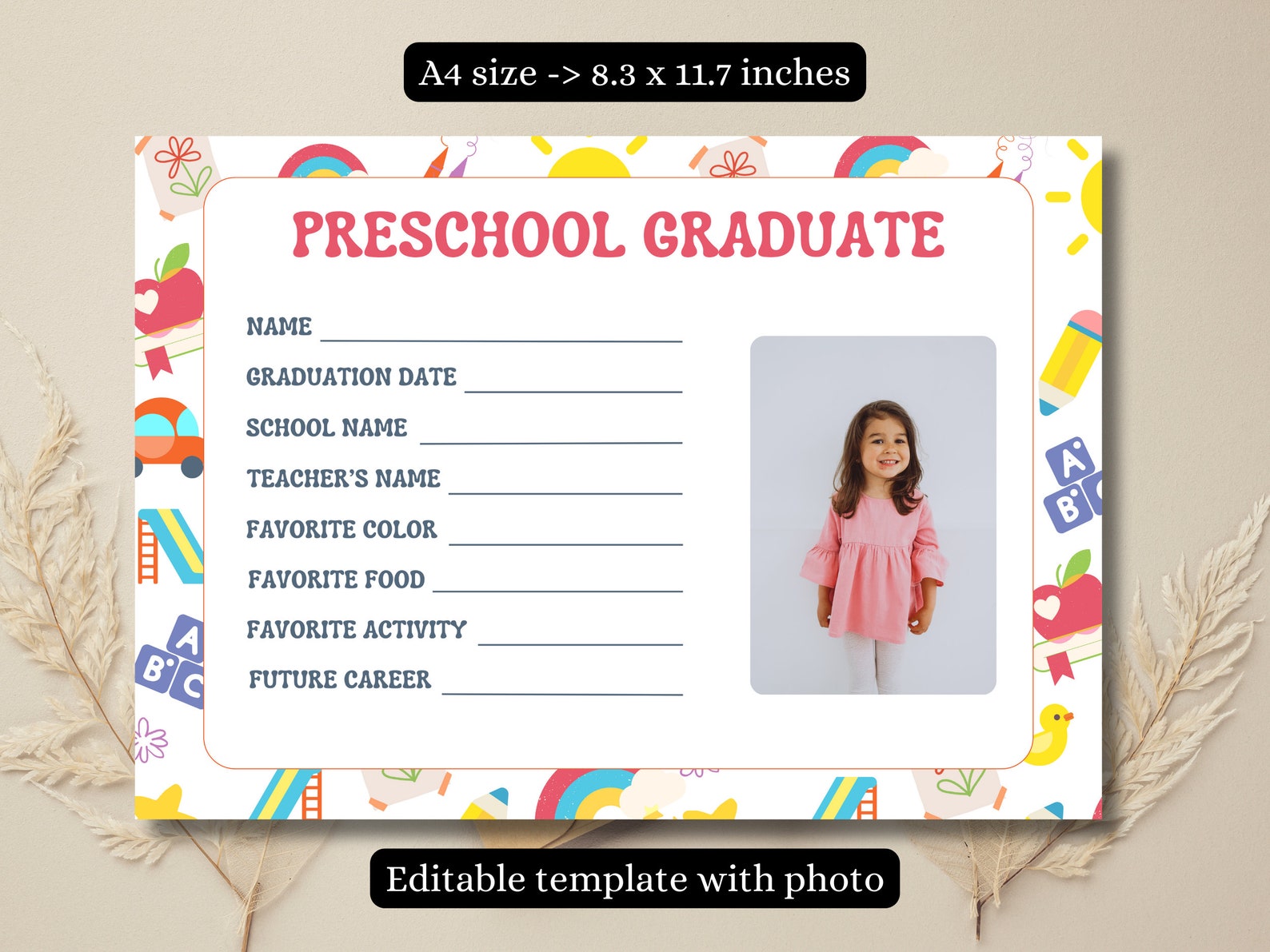 Editable Preschool Diploma | Printable Kindergarten Graduation Diploma ...