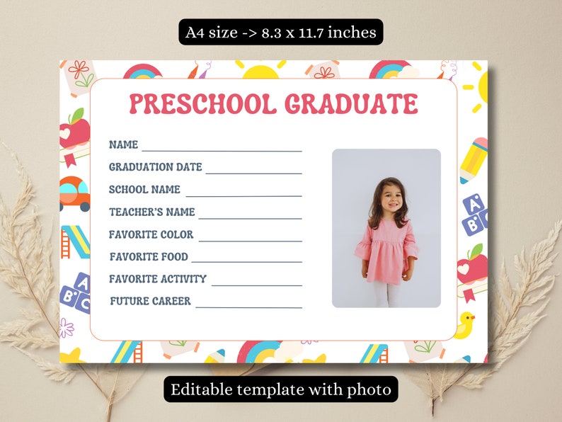Editable Preschool Diploma | Printable Kindergarten Graduation Diploma ...