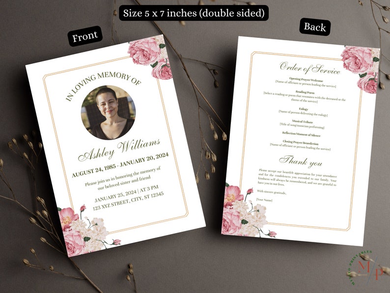 Beautiful Funeral Program for Women, Obituary Template, Celebration of Life Invitation, Funeral ...