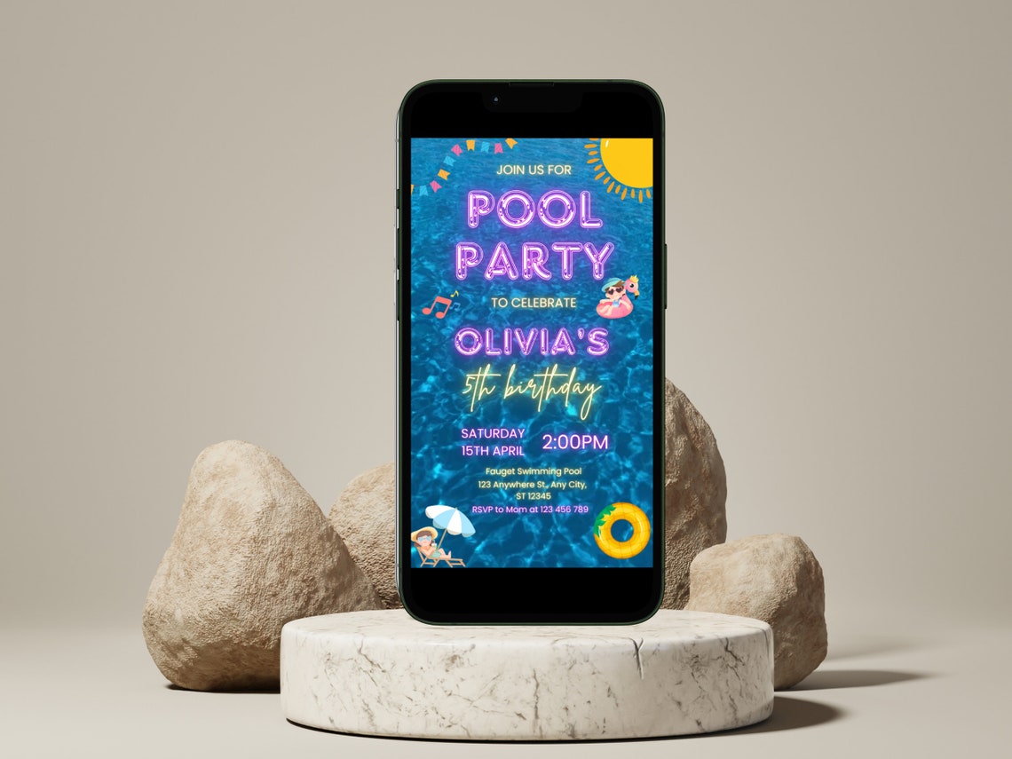 Animated Pool Party Birthday Invitation 5th Birthday Pool Party ...