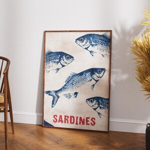 Sardine Tin Poster | Retro Food Art | Kitchen Wall Decor | Vintage Fish ...