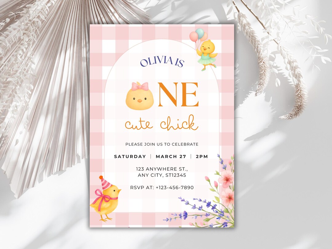 One Cute Chick Birthday Invitation, Editable Farm Chicken Invite, 1st ...