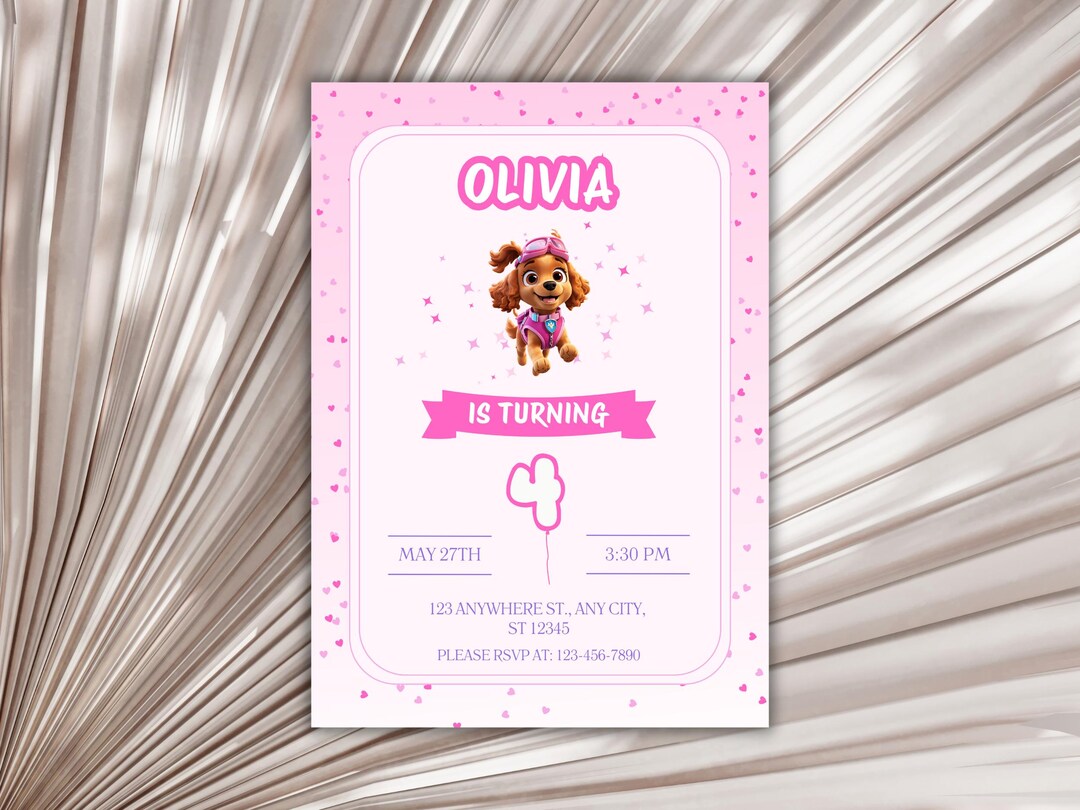 Editable Skye Birthday Invitation Paw Patrol Skye Birthday Invitation ...