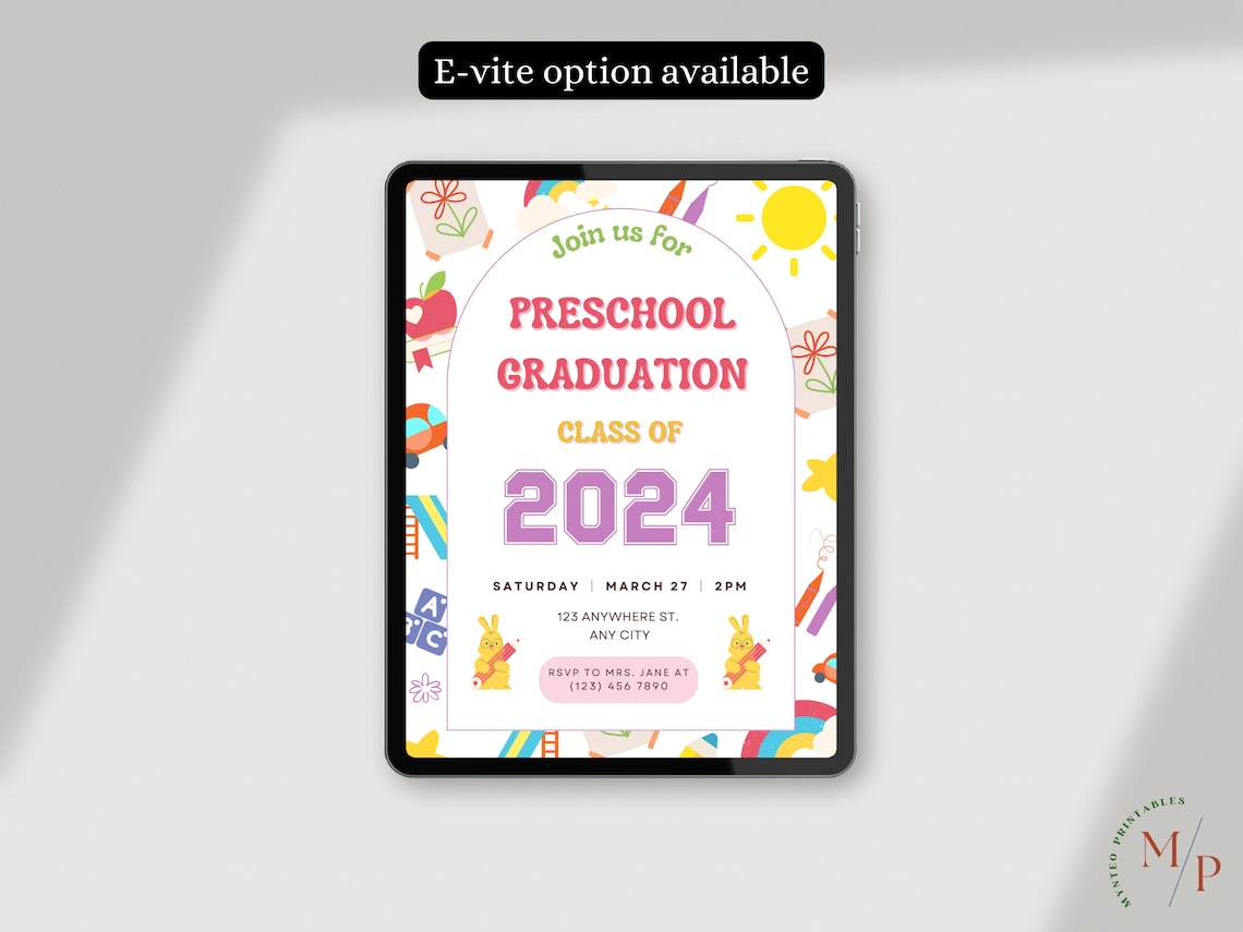 Preschool Graduation Invitation Editable Kindergarten Graduation ...