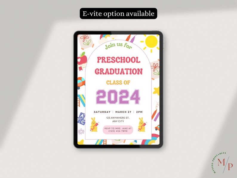 Preschool Graduation Invitation Editable Kindergarten Graduation ...