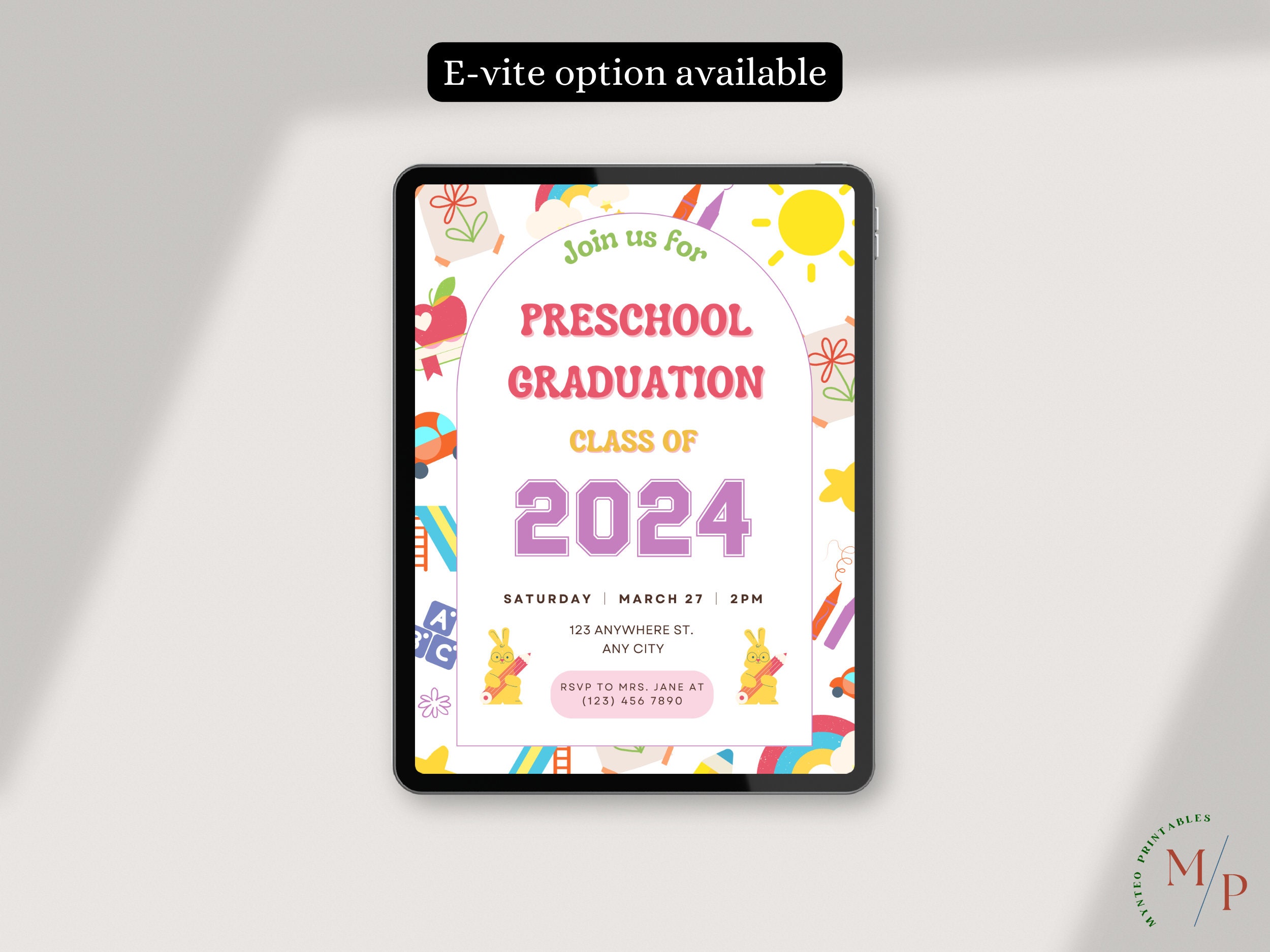 Preschool Graduation Invitation Editable Kindergarten Graduation ...