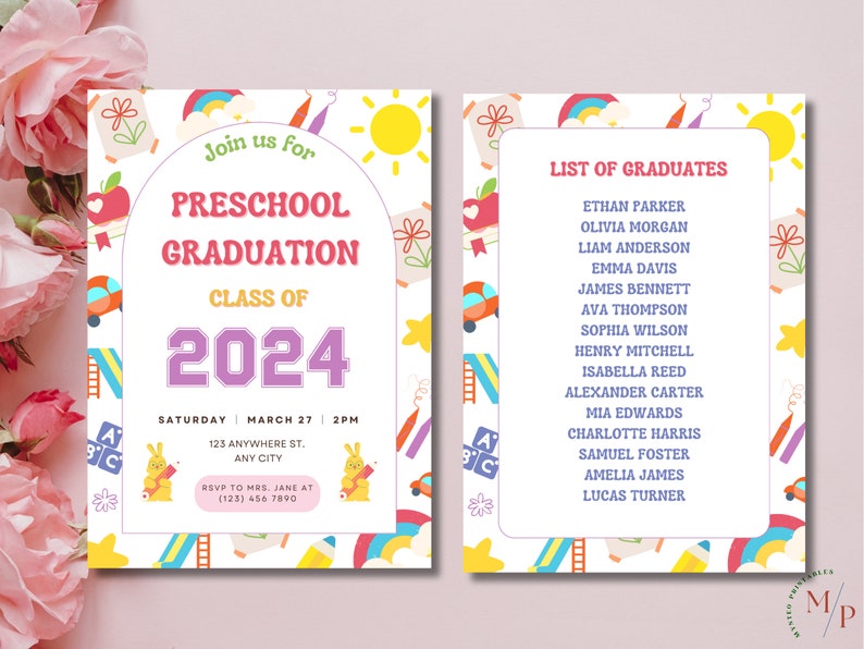 Preschool Graduation Invitation Editable Kindergarten Graduation ...