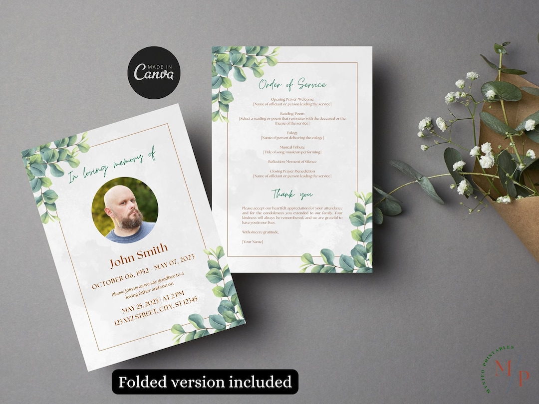 Elegant Obituary Template for Men Celebration of Life Invitation ...