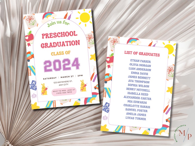 Preschool Graduation Invitation Editable Kindergarten Graduation ...