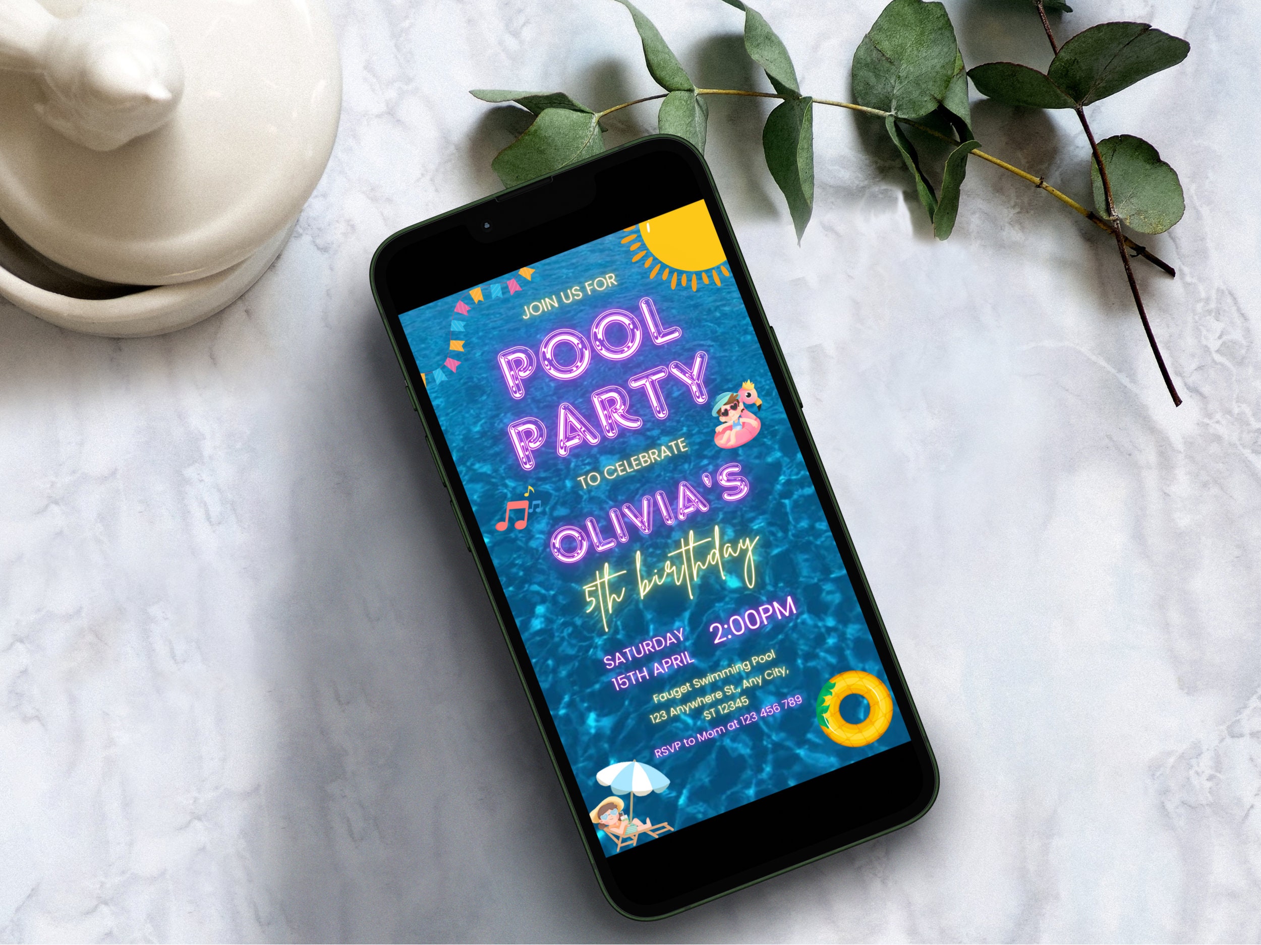 Animated Pool Party Birthday Invitation 5th Birthday Pool Party ...