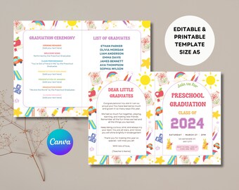 Kindergarten Graduation Program Template, Printable Graduation Program ...