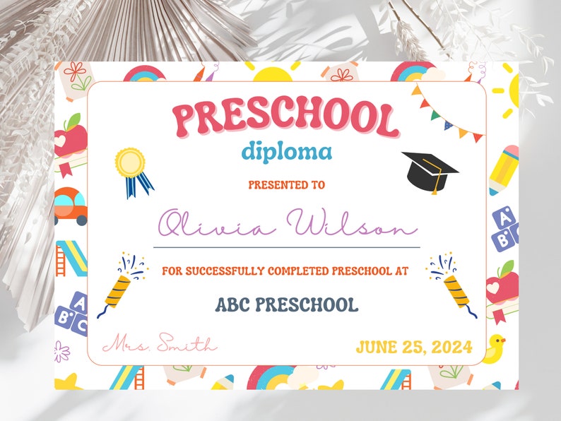 Editable Preschool Diploma Printable Kindergarten Graduation Diploma ...