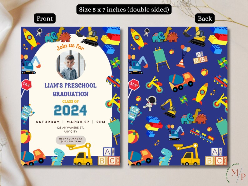 Preschool Graduation Invitation for Boys Editable Kindergarten ...